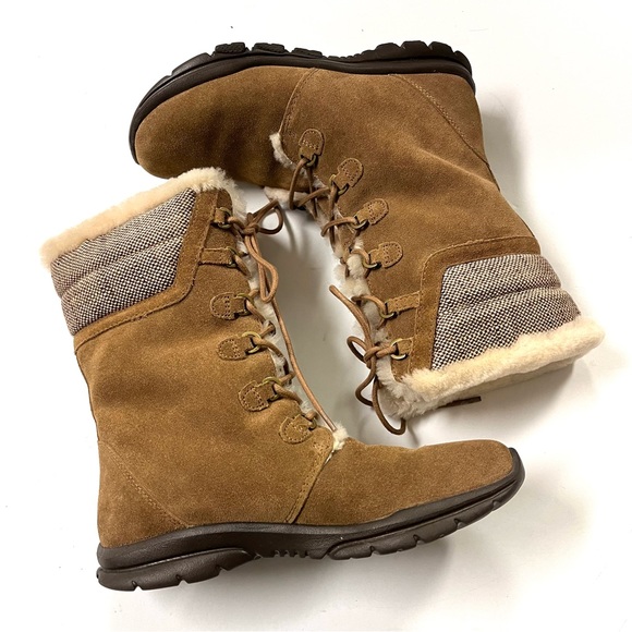 Abeo | Shoes | Abeo Lite Kiana Tan Suede Boots With Shearling Lining ...